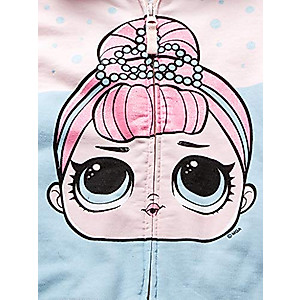 L.O.L. Surprise! Girls Glitterati Crystal Queen Big Face Zip-up Hoodie, Light Pink/Light Blue, 16