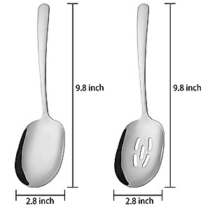 304 Stainless Steel Flatware Serving Utensils, IncludeIncludes 2 Serving Spoons and 2 Slotted Serving Spoons,Serving Spoons Set, Dishwasher Safe (2 Serving Spoons and 2 Slotted Spoons)