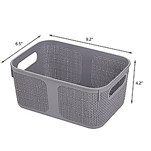 Frcctre Set of 9 Woven Plastic Storage Baskets, 9.25" x 6.5" x 4.25" Small Plastic Woven Basket Organizer with Handles, Small Organizer Bins for Home, Pantry, Office, School, Classroom