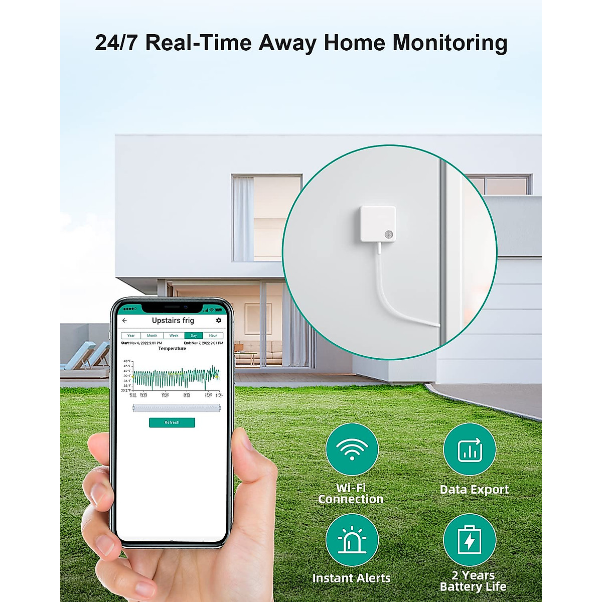 MOCREO Temperature Sensor with Waterproof External Probe, for Freezer with App Alert, Smart Thermometer, MOCREO Hub Required, Remote Temperature Monitor Gauge, for Refrigerator, Fish Tank