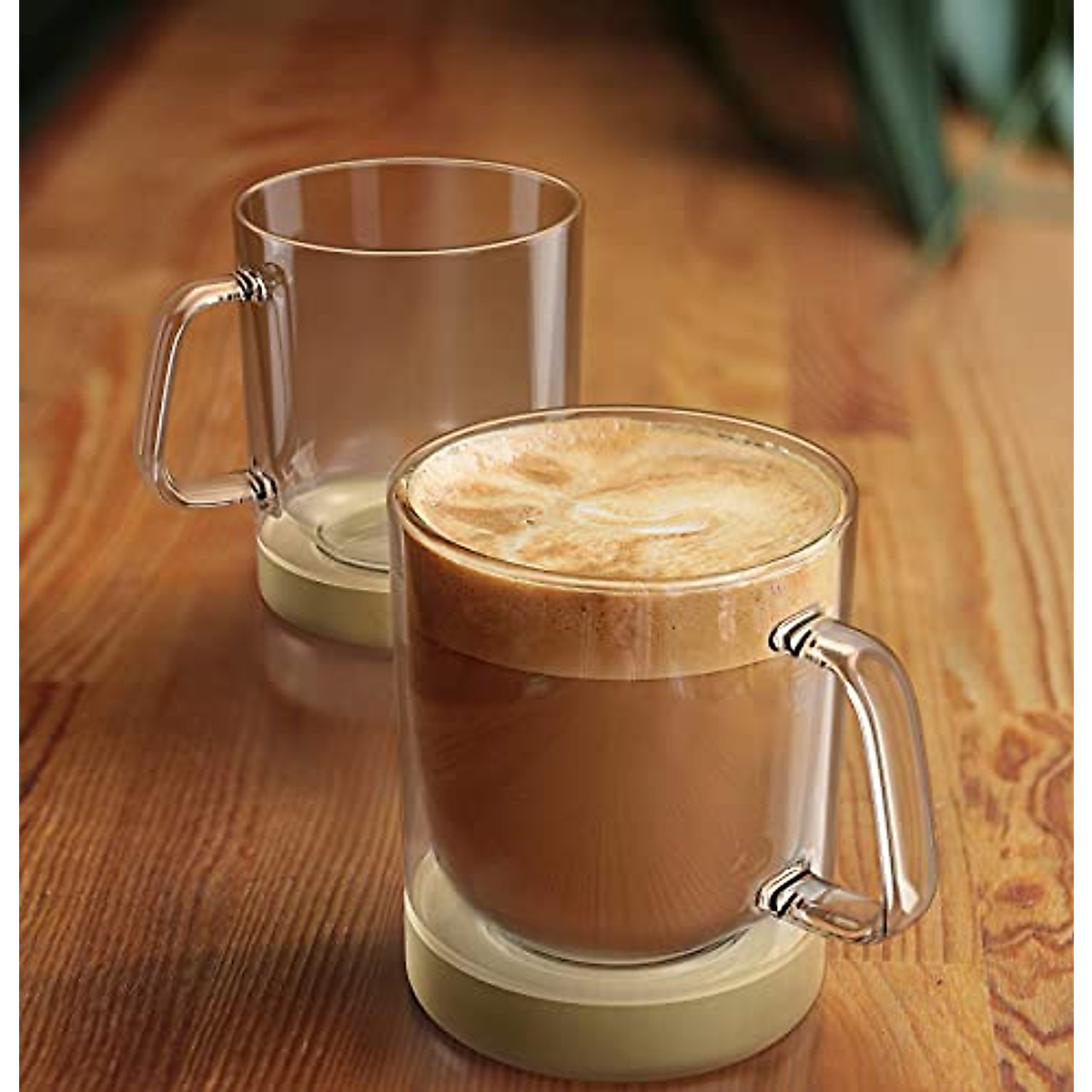 Zovoko Double Wall Insulated Glass Coffee Mugs (Large - 16 oz - Set of 2) - Removable Non-Slip Silicone Coaster - Microwave/Dishwasher Safe - 100% Borosilicate Glass
