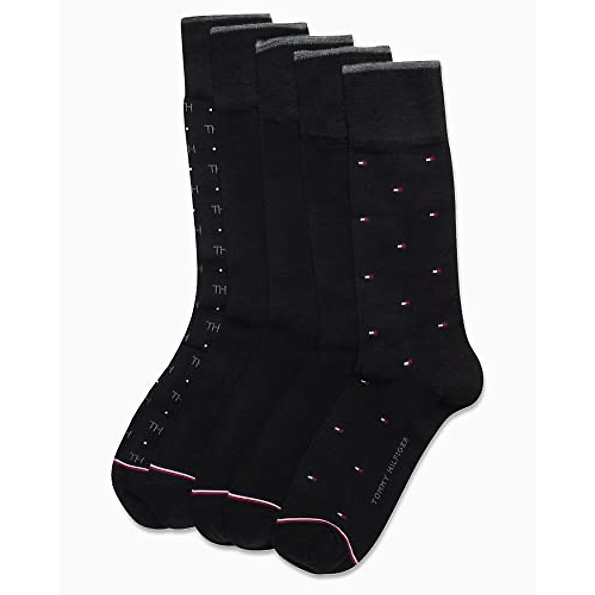 Tommy Hilfiger Men's 5 Pack Allover Flag Pattern Dress Crew Socks, Classic Black, Shoe Size 7-12
