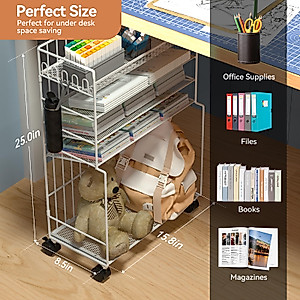 FIROK Rolling Bookcase with Wheels,Heavy Duty Mobile Bookshelf Storage Cart for Students, Metal Frame Book Shelf Organizer for Home,Office,Living Room - White