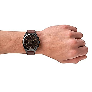 Fossil Men's Everett Quartz Stainless Steel and Eco Leather Chronograph Watch, Color: Black, Brown (Model: FS5798)