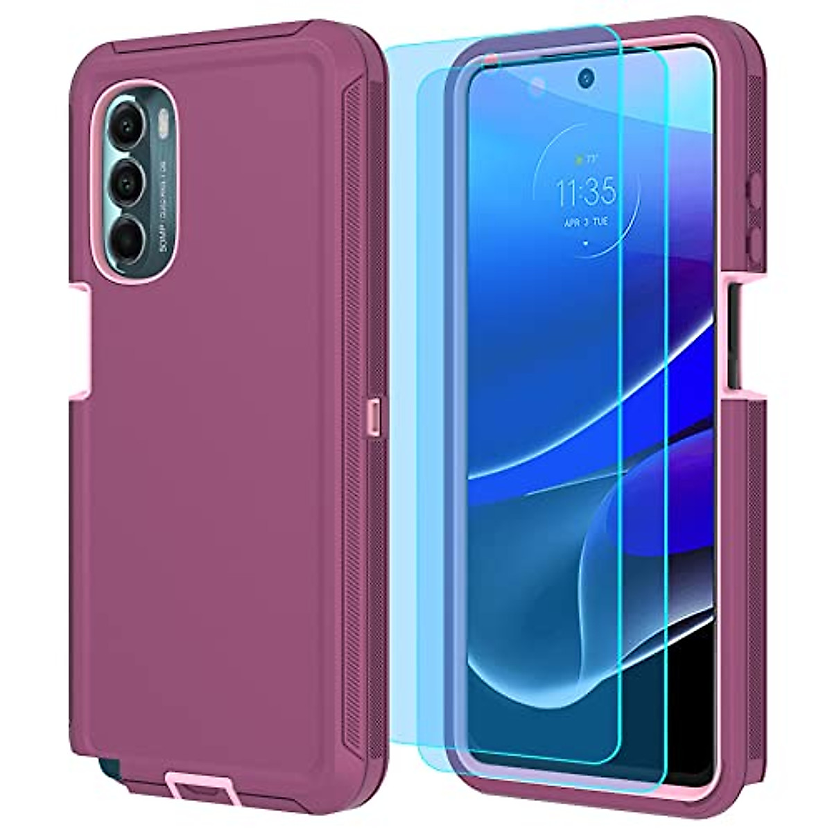 ONOLA Moto G Stylus 5G 2022 Case with HD Screen Protector, WineRed Pink TPU+PC Shock-Absorbent Cover [Not for 2021/4G]