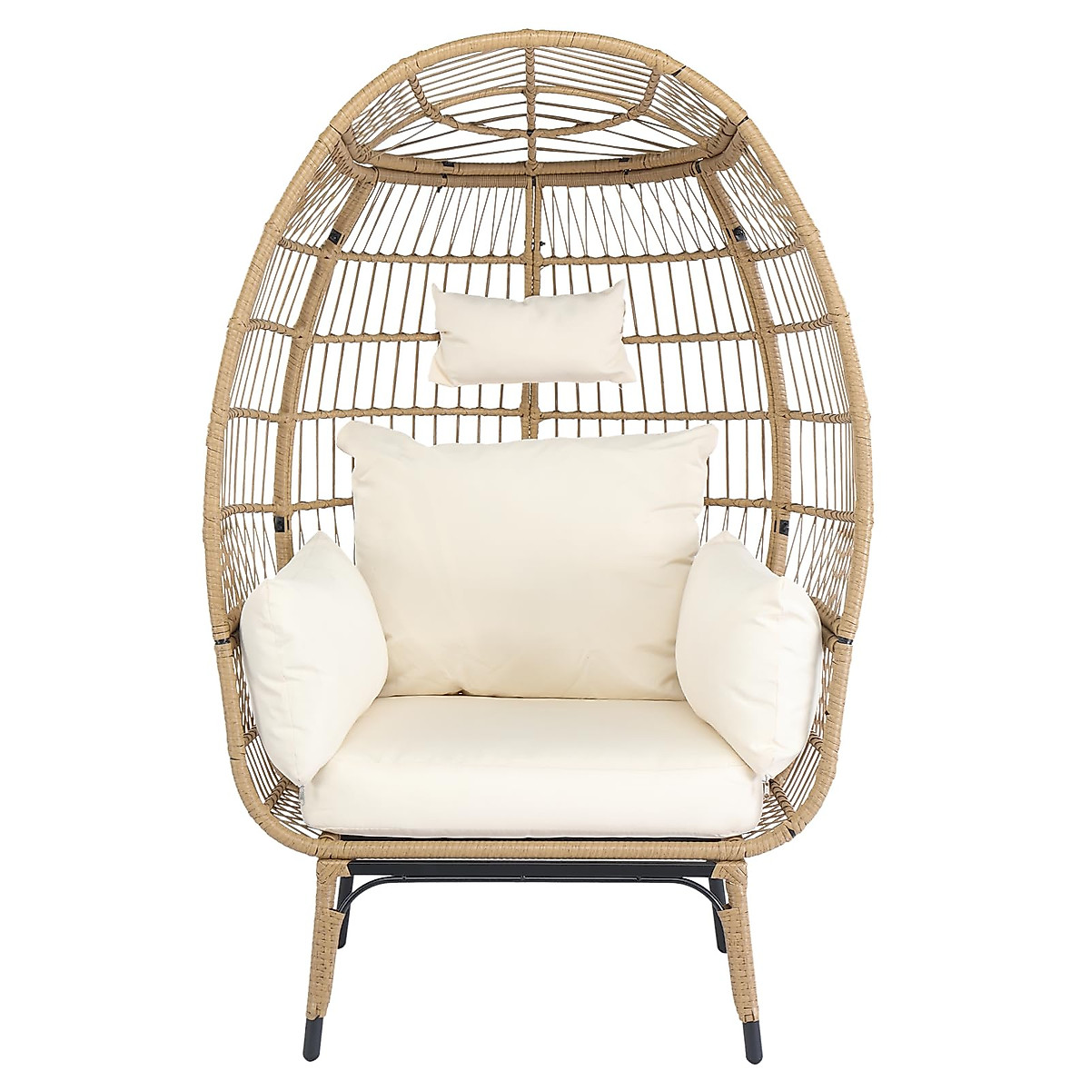 VINGLI Outdoor Egg Chair Oversized Indoor Outdoor Lounger with Cushions, Wicker Egg Chair Indoor for Patio Porch, Backyard, Living Room, Balcony, 600lb Capacity (Yellow)