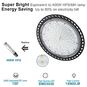Lightdot 100W LED High Bay Light for Warehouse/Barn 5000K 14000LM (Eqv. 400W HPS/MH) High Bay LED Light, ETL Listed LED Bay Light for Commercial Lighting Energy Save Upto 760KW*6/Y(5Hrs/Day) -6Pack