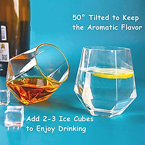 Old Fashioned Glass Whiskey Glasses Rocks Glasses Diamond glasses Set of 2, Whiskey Glass Set Scotch Glass Fathers Mothers Day Gifts Tilted 10-Ounce Modern Look for Men Women, Dad, Husband, Friends