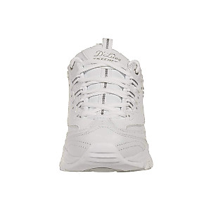 Skechers Women's D'Lites Memory Foam Lace-up Sneaker,White Silver,7.5 M US