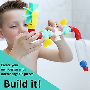 Mighty Bee Bath Toy - Toddler Bath Toys for Kids Ages 4-8, Engaging STEM Bathtub Toys - Original Pipes N Valves Set - 12 Pieces