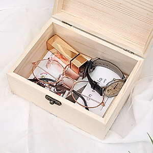 VIKOS Products (1-Pack Unfinished Unpainted Wooden Box with Hinged Lid for Crafts DIY Storage Jewelry Plain Pine Box - Small 6.7"x5.1"x3.1"