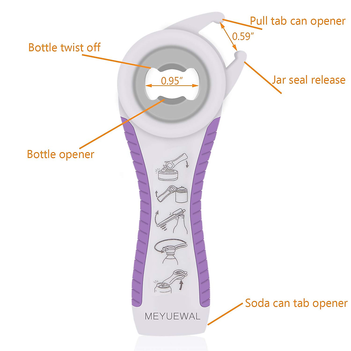 MEYUEWAL 5-in-1 Multi-Functional Bottle, Jar, and Can Opener with Silicone Handle for Children, Elderly, and Arthritis Sufferers (Blue)