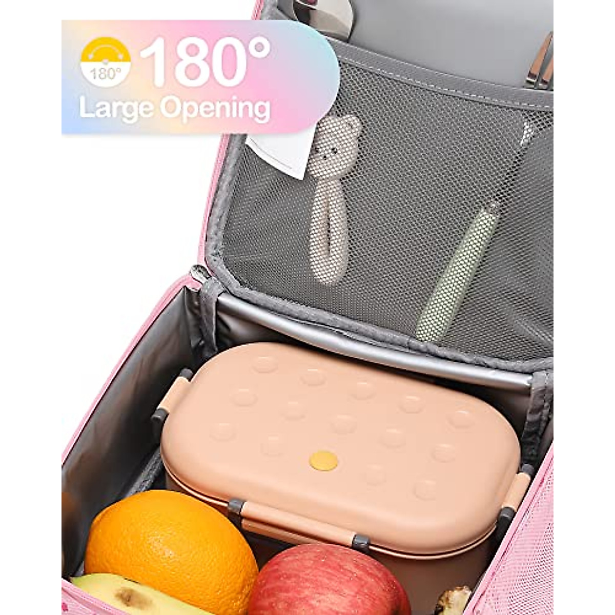 Bagseri Kids Lunch Box Girls - Insulated Kids Lunch Bag for Girls Portable Reusable Toddler Lunch Cooler Bag for School, Water-resistant Lining（Glitter Unicorn,Pink）