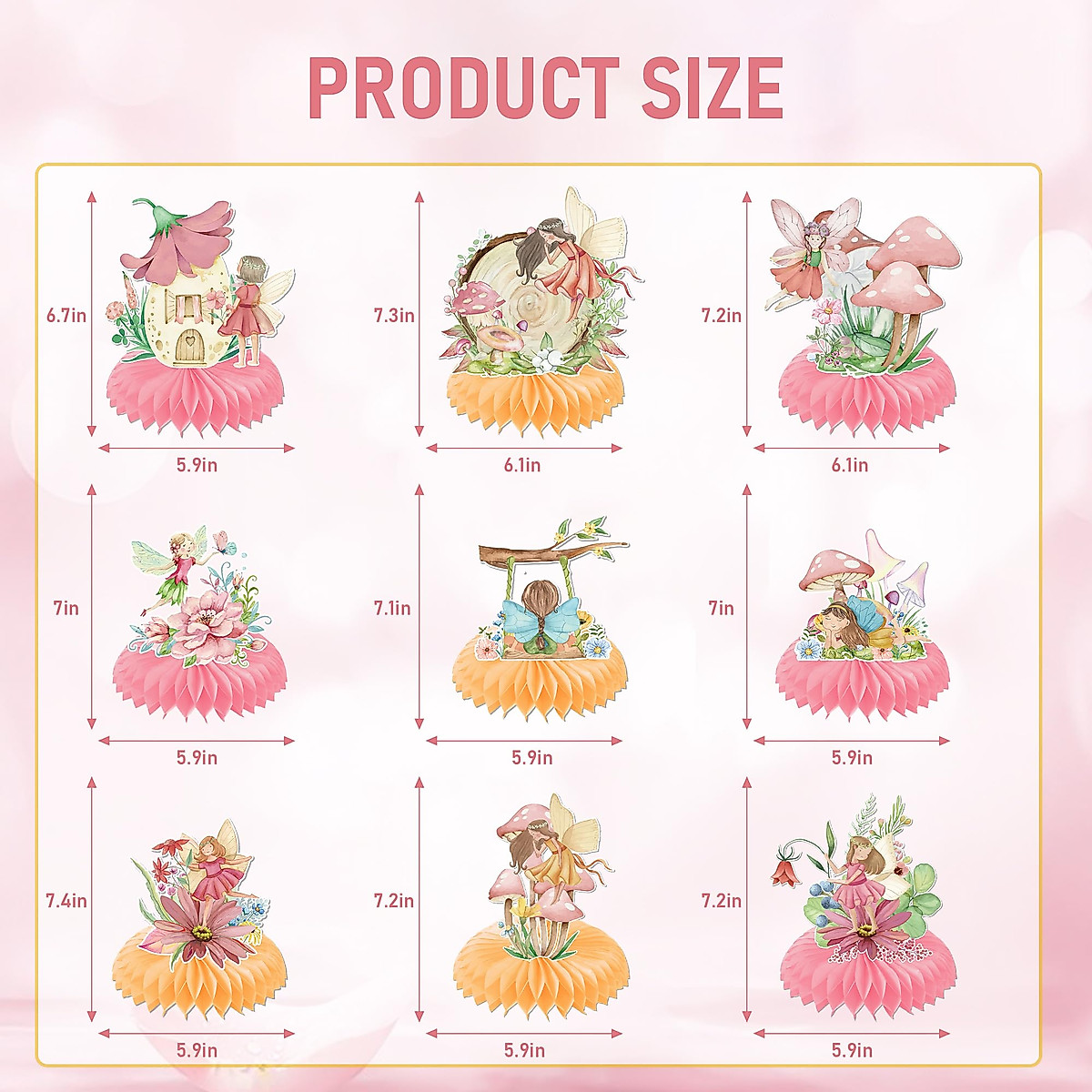 Fairy Honeycomb Centerpieces Birthday Decorations - 9PCS Fairy Party Centerpieces for Table, Butterfly Flower Fairies Theme Party Decorations, My Fairy First Birthday Baby Shower Supplies