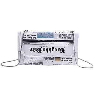 KUANG! Women Novelty Newspaper Evening Handbag Clutch Crossbody Bag Envelope Purse Chain Shoulder Bag for Ladies