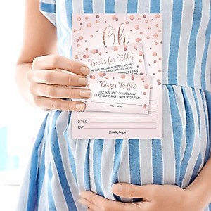 25 Blush Rose Gold Girl Oh Baby Shower Invitations, 25 Books For Baby Shower Request Cards, 25 Baby Shower Diaper Raffle Tickets For Baby Shower Girl, Cute Shabby Chic Write in Diaper Raffle Cards