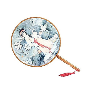 PHONME Decorative Folding Fans Chinese Style Round Hand Held Folding Silk Fan for Wedding Event Party Supplies Handheld Fans Elegant Hand Fans Vintage style (Color : D)