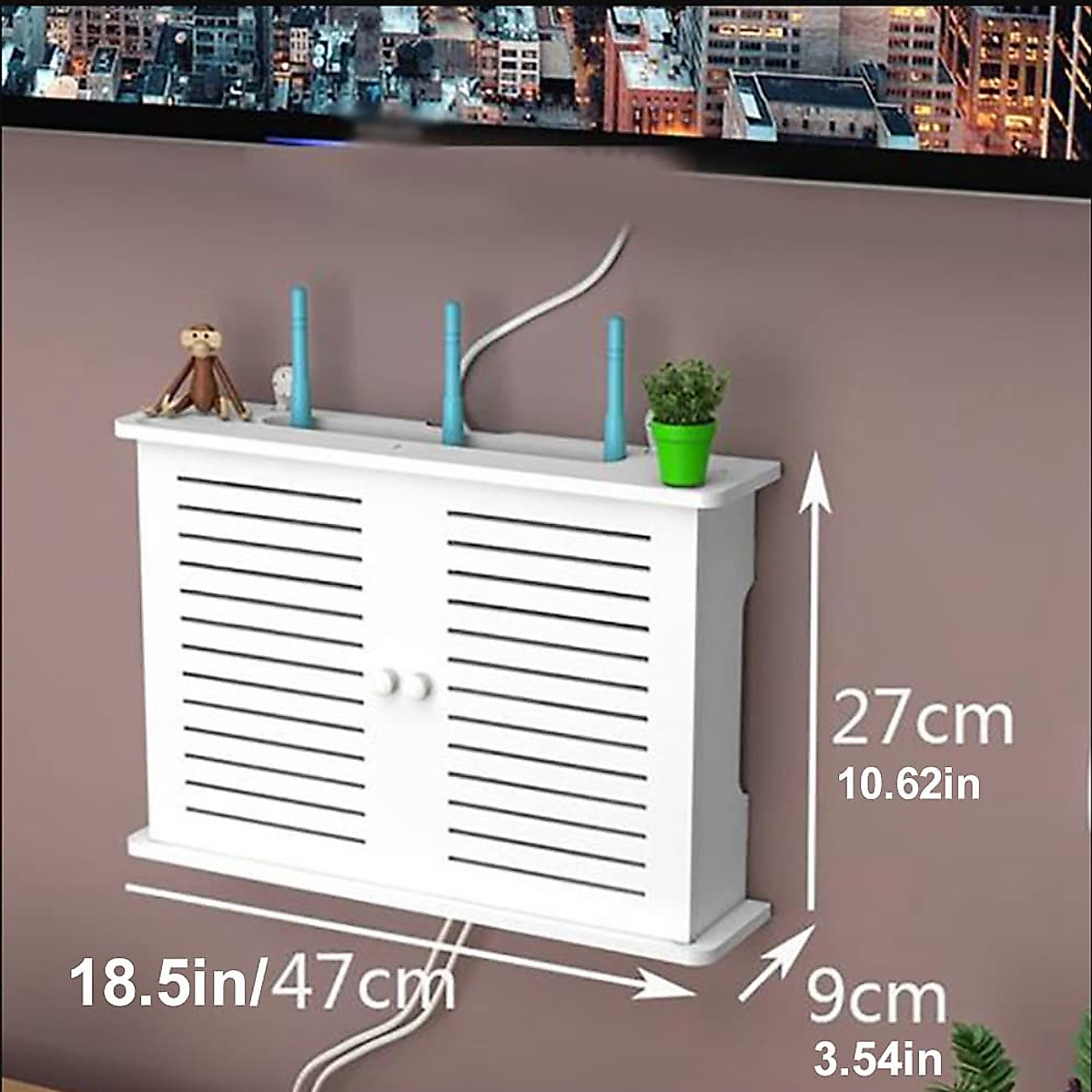pizarra Wireless WiFi Router Storage Boxes Wooden Box Cable Wire Bracket Wall Plug Board Storage Shelf L