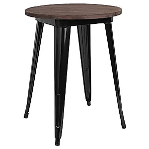 Flash Furniture Webb 24" Round Black Metal Indoor Table with Walnut Rustic Wood Top