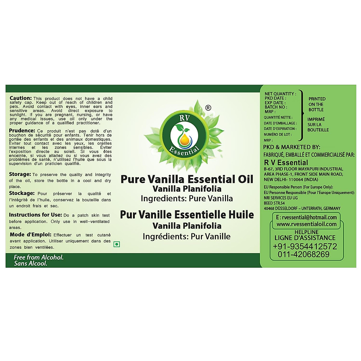 R V Essential Pure Vanilla Essential Oil 100ml (3.38oz)- Vanilla Planifolia (100% Pure and Natural Therapeutic Grade)