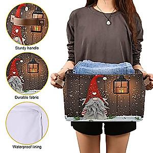 STAYTOP 1PCS Christmas Large Storage Basket,Traditional Christmas Gnome Santa Claus Collapsible Toy Storage Box Waterproof Laundry Basket with Handle for Home Closets, Offices, Bedrooms, B06D20006