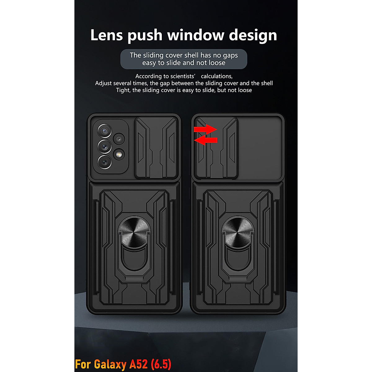 ymxdmd Wallet Case for Samsung Galaxy A52(5G) 6.5 Inch, Credit Card Business Card Slot Sliding Door Hides Portable Design, Double Layer Hybrid Military Grade Rugged Shock Resistant Drop Case (Black)