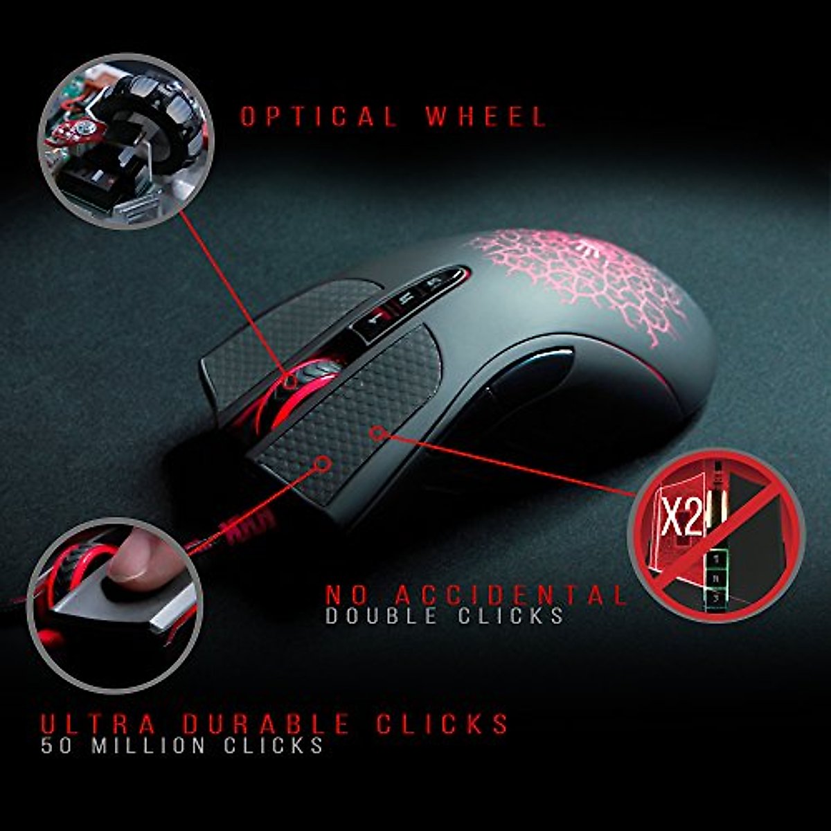 BLOODY AL90 Optical Gaming Mouse with Light Strike (LK) Optical Switch & Scroll - 8 Programmable Buttons and Advanced Macros - Ergonomic Right Hand Grip - Button Grips - Colored Profile Selection