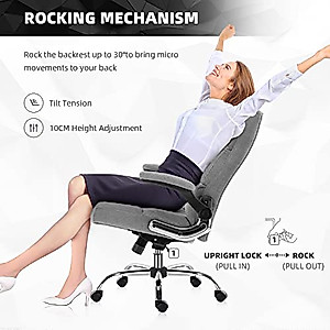 YAMASORO Velvet Office Chairs High Back Executive Chair with Flip-up Arms Home Office Desk Chair with Wheels for Adult (Grey)