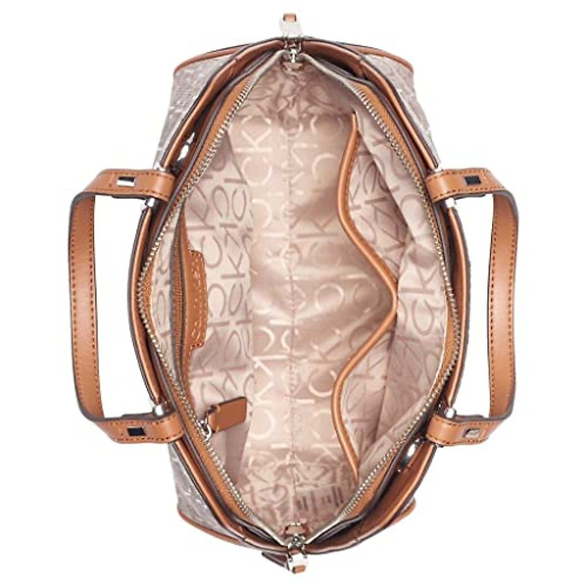 Calvin Klein Charlie Triple Compartment Dome Satchel, Almond/Taupe/Caramel