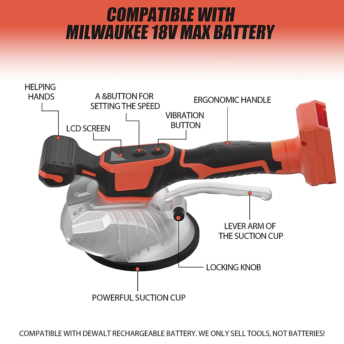 Tile Vibration Leveling Machine, Cordless Tile Vibration Installation Tool Compatible with Milwaukee 18V Battery with 8 Speed, Suction Cup, Digital Display for Floor Tile Wall(Tools Only)