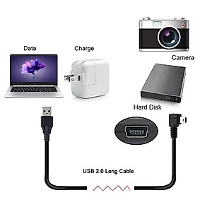 chenyang Mini USB Cable USB 2.0 Male to Mini USB 5 Pin Male 90 Degree Down Angled Charging Data Transfer Extension Cable 0.5M