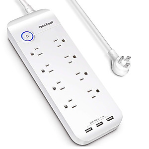 Surge Protector Power Strip - 8 Widely Outlets 3 USB Ports (1800J), 6ft Extension Cord with Flat Plug, Wall Mountable, Surge Overload Protection for TV Home Office, ETL Listed