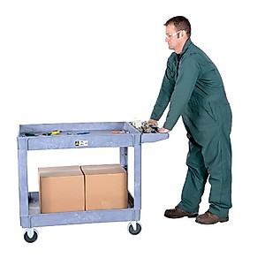 Vestil PLSC-2-2436 Plastic Service Cart with 4" Lipped Shelves, 2 Shelves, Gray, 550 lbs Load Capacity, 33-1/2" Height, 36" Length x 24-1/2" Width