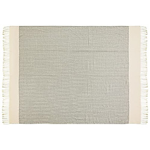 Amazon Aware Woven Cotton Throw Chevron Block Blanket - 60 x 80-Inch , Natural/Balsam Green