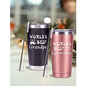 EBE EmmasbyEmma Stainless Steel Grandparents Gift Set, 20 oz Tumbler for Grandma & Grandpa, Rose Gold & Black, Includes Straw & Brush