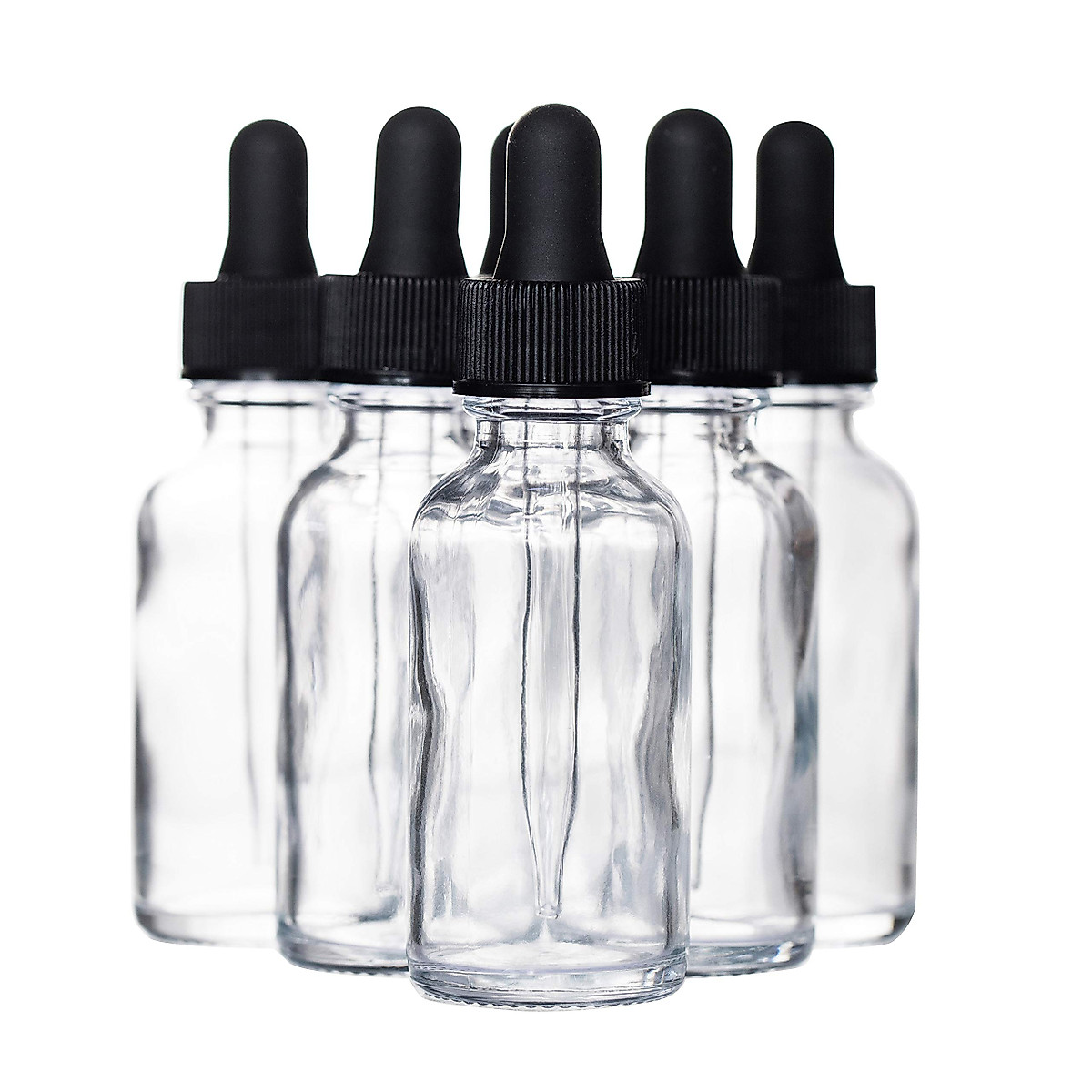 Auropack 30ml (1oz) Clear Boston Round Bottle with Glass Eye Dropper, Pack of 6