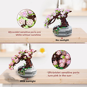 Waktuk Mini Bricks Sakura Bonsai Model Cherry Blossom Potted Plant Tree Building Block Kit 426 PCS, Mini Particle Simulation Flower Botanical Collection Construction Toy