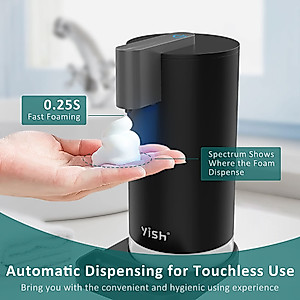 Touchless Automatic Foaming Soap Dispenser: YISH Bathroom Countertop Soap Dispenser Black Electric Hand-Free Soap Foam Soap Dispenser for Kitchen, 2.93×2.93×6.35 inches, Y180