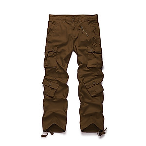 OCHENTA Men's Casual Military Cargo Pants Relax Fit, 8 Pockets Work Combat Outdoor Hiking Slacks Brown Coffee 30