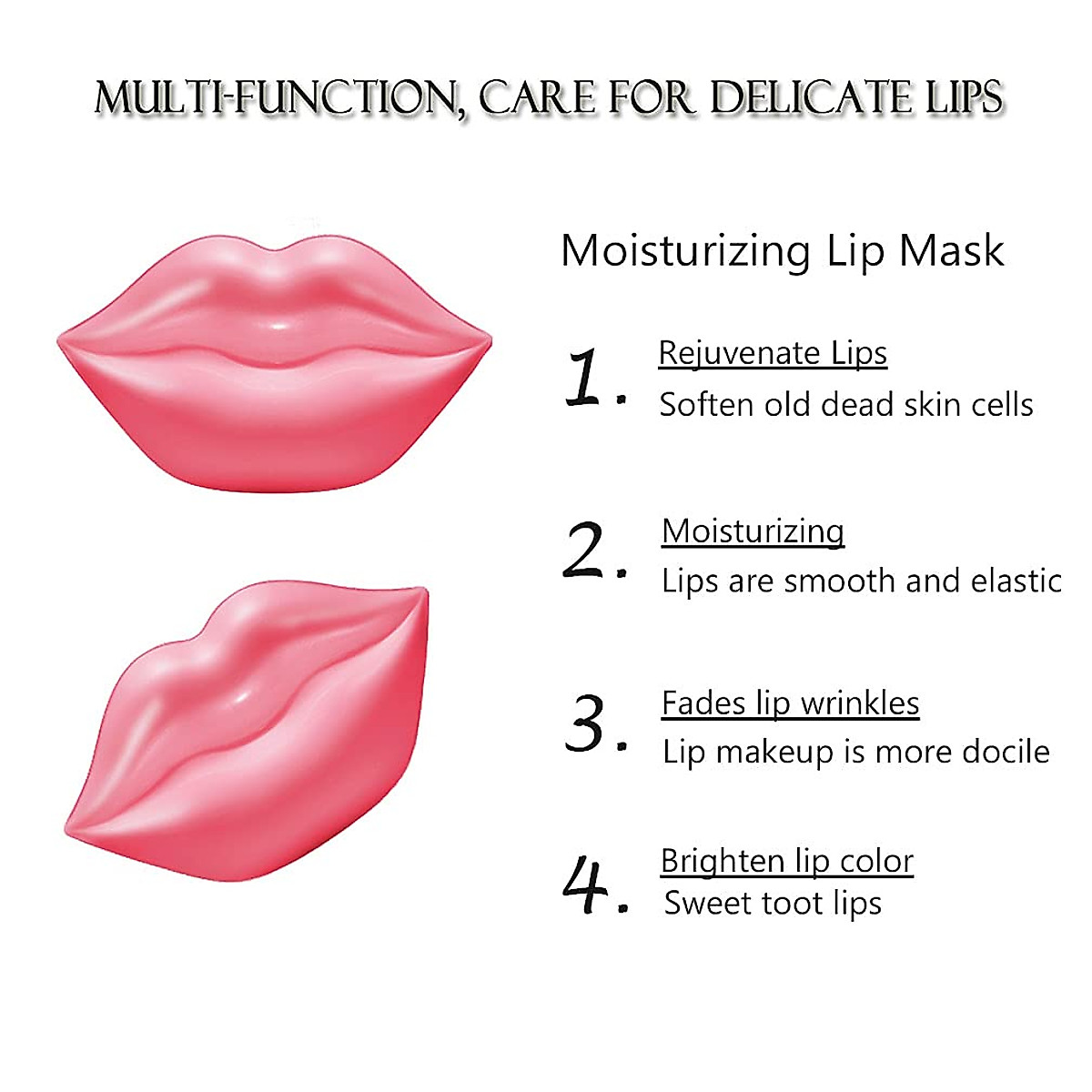 20Pcs Moisturizing/Plumping Lip Mask, Restores Moisture Mask for Dry Lips and Lines Overnight Care, Gel Treatment Masks ​ (Pink)