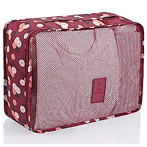 Travel Cubes,Mossio 7 Piece Compact Carry On Luggage Organizer Value Folders Travel Bag Wine Flower