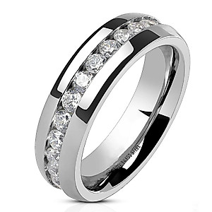 Marimor Jewelry Round Cut Cubic Zirconia Stainless Steel Eternity Wedding Ring Band (4-8mm Wide) Width 6mm Size 06