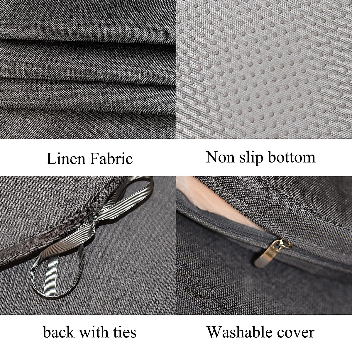 MICUSHION Chair Pads 18x18 Inch for Dining Chairs Set of 2 with Ties Non Slip Washable Seat Cushion with Zipper Indoor Chair Cushions for Kitchen, Grey