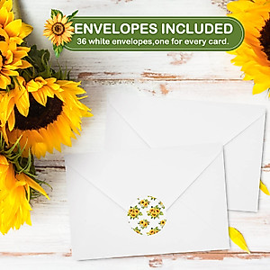 Whaline 36 Pack Sunflower Greeting Cards Bulk Spring Summer Flower Note Cards with Envelopes Matching Seal Stickers Floral Blank Cards for Wedding Bridal Baby Shower Birthday Party