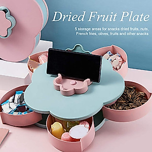 plplaaoo Flower Shaped Dried Fruit Plate,Rotating Snack Storage Box with 5 Compartments, Nut Serving Platter, Removable Snacks Candy Storage Tray for Dried Fruits, French Fries, Nuts