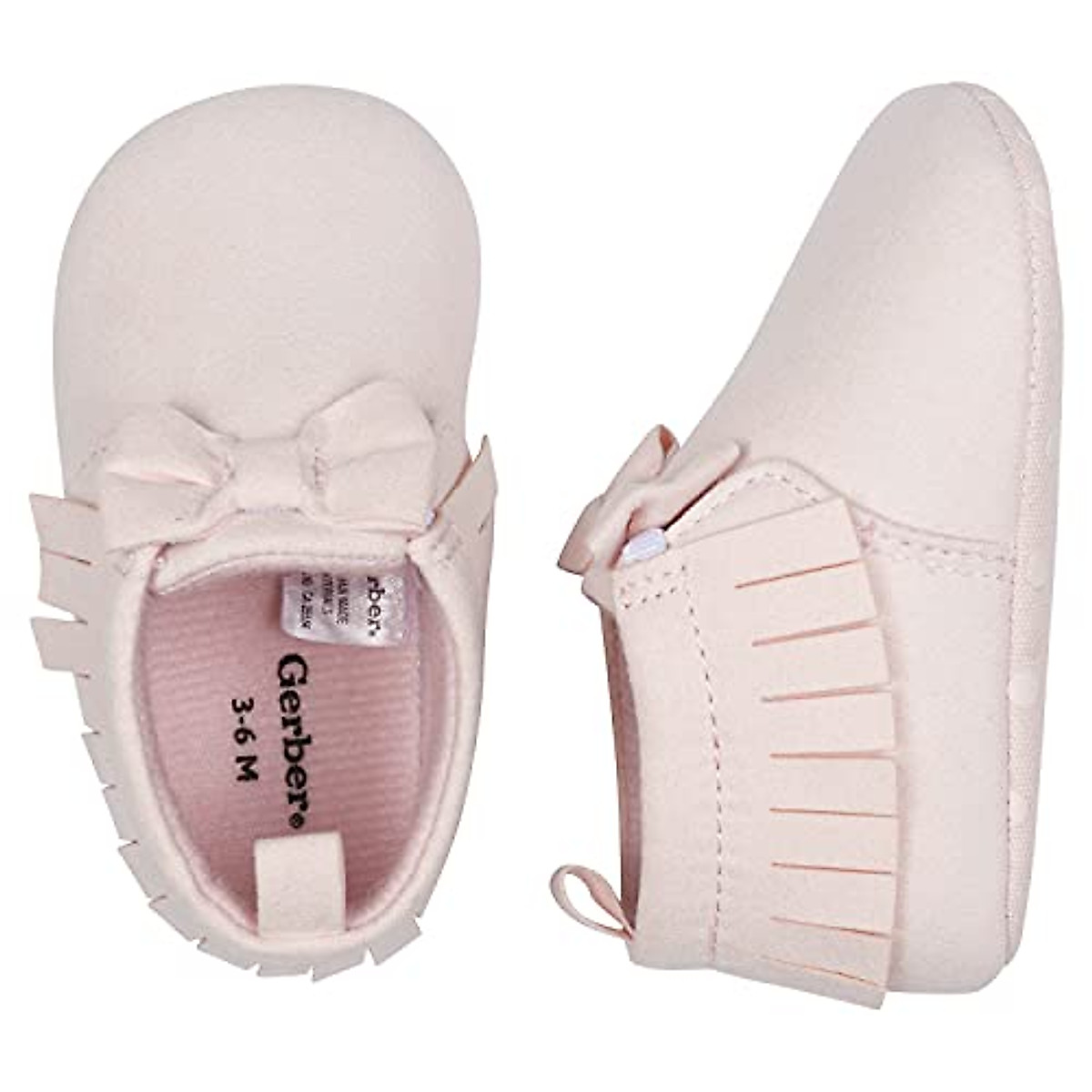 Gerber Baby Moccasins Crib Shoes Newborn Infant Neutral Boys Girls, Pink Fringe, 3 6 Months Unisex
