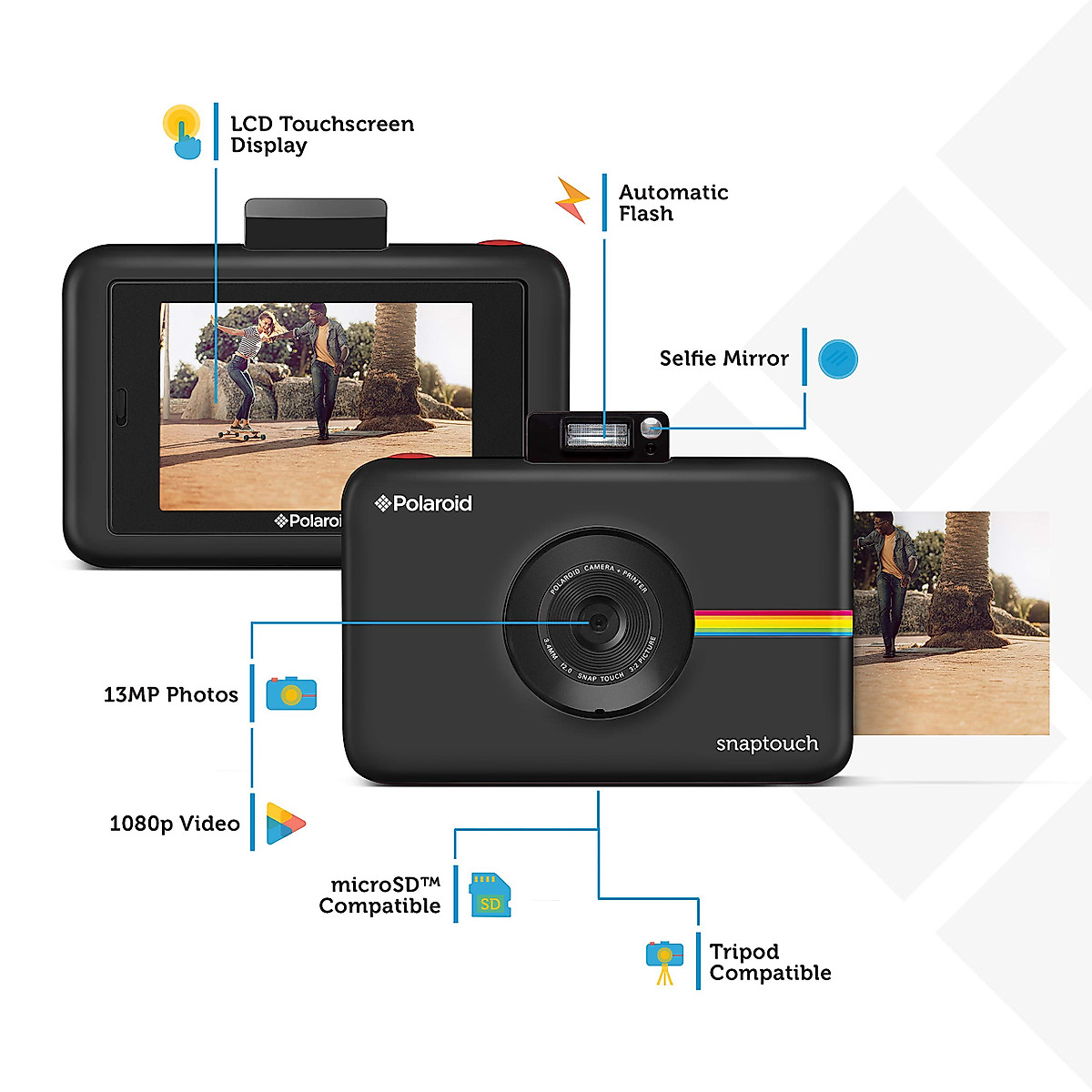 Zink Polaroid SNAP Touch 2.0 – 13MP Portable Instant Print Digital Photo Camera w/ Built-In Touchscreen Display, Black