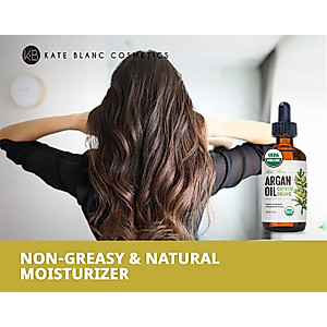 Kate Blanc Cosmetics Argan Oil for Hair, Face & Skin from Morocco. Promotes Hair Growth (4oz, USDA Certified Organic, Cold Pressed & 100% Pure, Light)