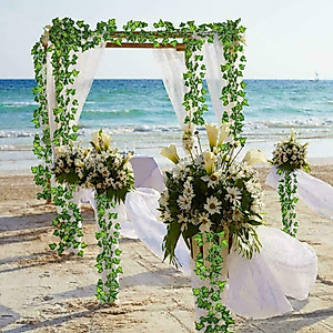 CQURE 48 Pcs 336Ft Artificial Ivy Fake Vines,Ivy Garland Greenery Garland Fake Hanging Plants Vines Green Leaves for Bedroom Wedding Garden Wall Room Decor