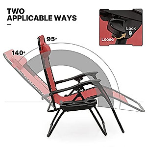 MoNiBloom Folding Beach Lounge Chair 2-Pack, Chaise Lounge with Pillow & Cup Holder, Portable Outside Patio Recliner for Poolside Beach Vacation, Maroon